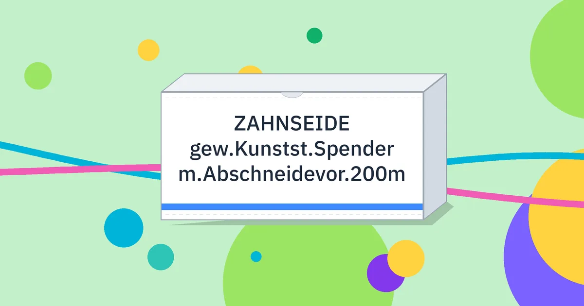 Symbolbild: Packung mit der Aufschrift ZAHNSEIDE gew.Kunstst.Spender m.Abschneidevor.200m (PZN 04904477) – Verfügbarkeit und Bezug in Apotheken in Frankfurt am Main