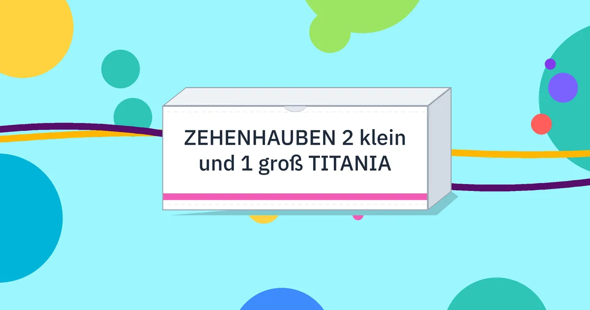 Symbolbild: Packung mit der Aufschrift ZEHENHAUBEN 2 klein und 1 groß TITANIA (PZN 06058673) – Verfügbarkeit und Bezug in Apotheken in Frankfurt am Main