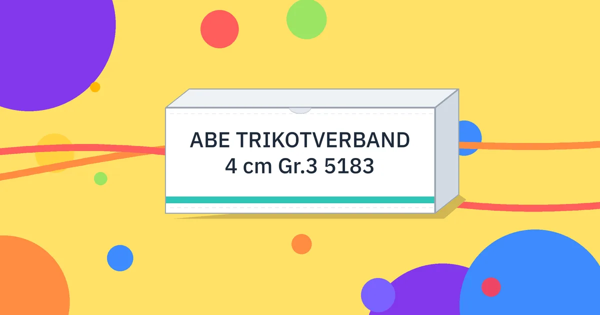 Symbolbild: Packung mit der Aufschrift ABE TRIKOTVERBAND 4 cm Gr.3 5183 (PZN 01331377) – Verfügbarkeit und Bezug in Apotheken in Frankfurt am Main