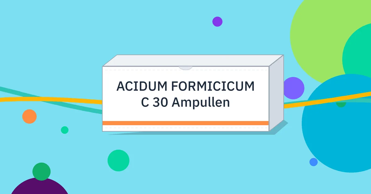 Symbolbild: Packung mit der Aufschrift ACIDUM FORMICICUM C 30 Ampullen (PZN 11703650) – Verfügbarkeit und Bezug in Apotheken in Frankfurt am Main