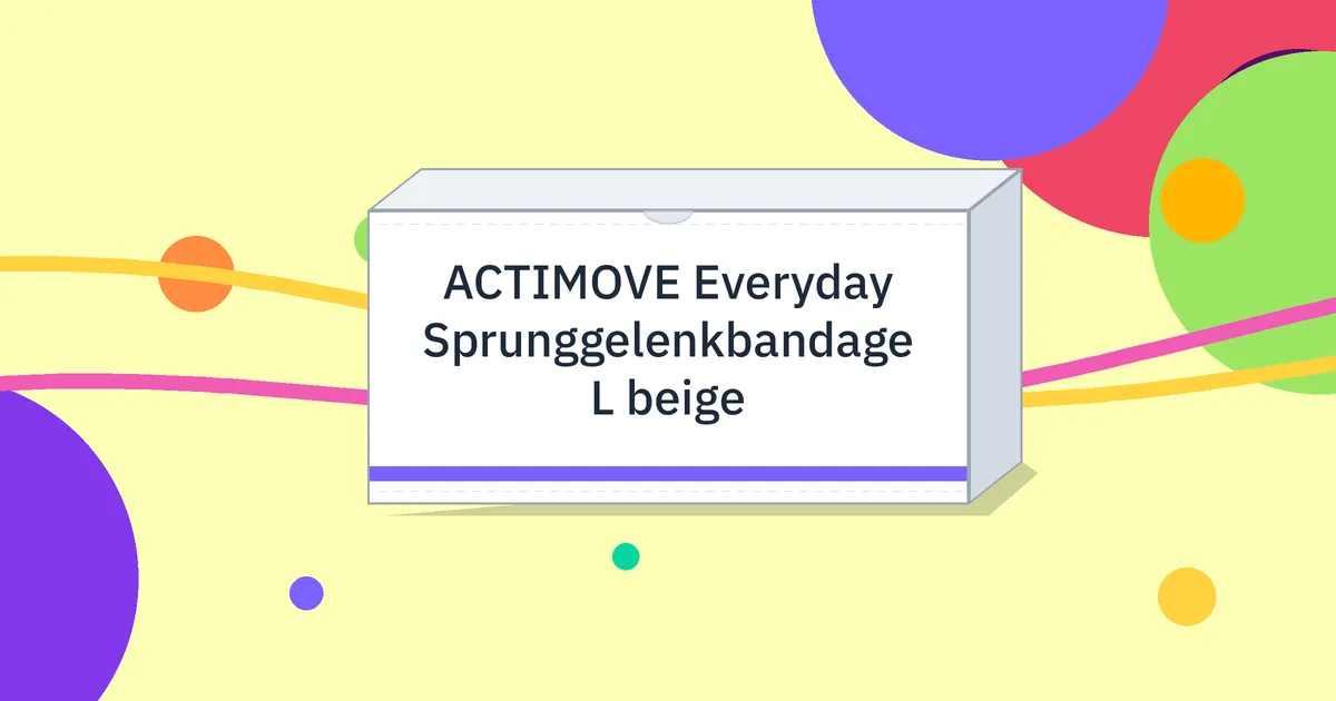 Symbolbild: Packung mit der Aufschrift ACTIMOVE Everyday Sprunggelenkbandage L beige (PZN 18328474) – Verfügbarkeit und Bezug in Apotheken in Frankfurt am Main