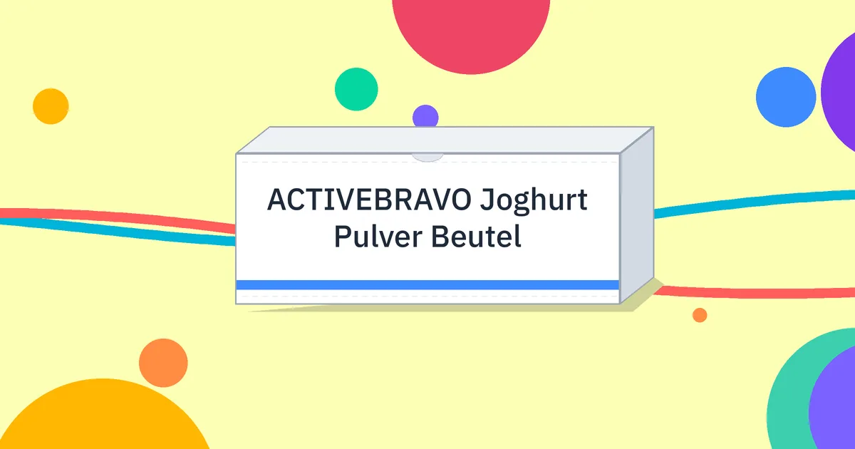 Symbolbild: Packung mit der Aufschrift ACTIVEBRAVO Joghurt Pulver Beutel (PZN 19125454) – Verfügbarkeit und Bezug in Apotheken in Frankfurt am Main