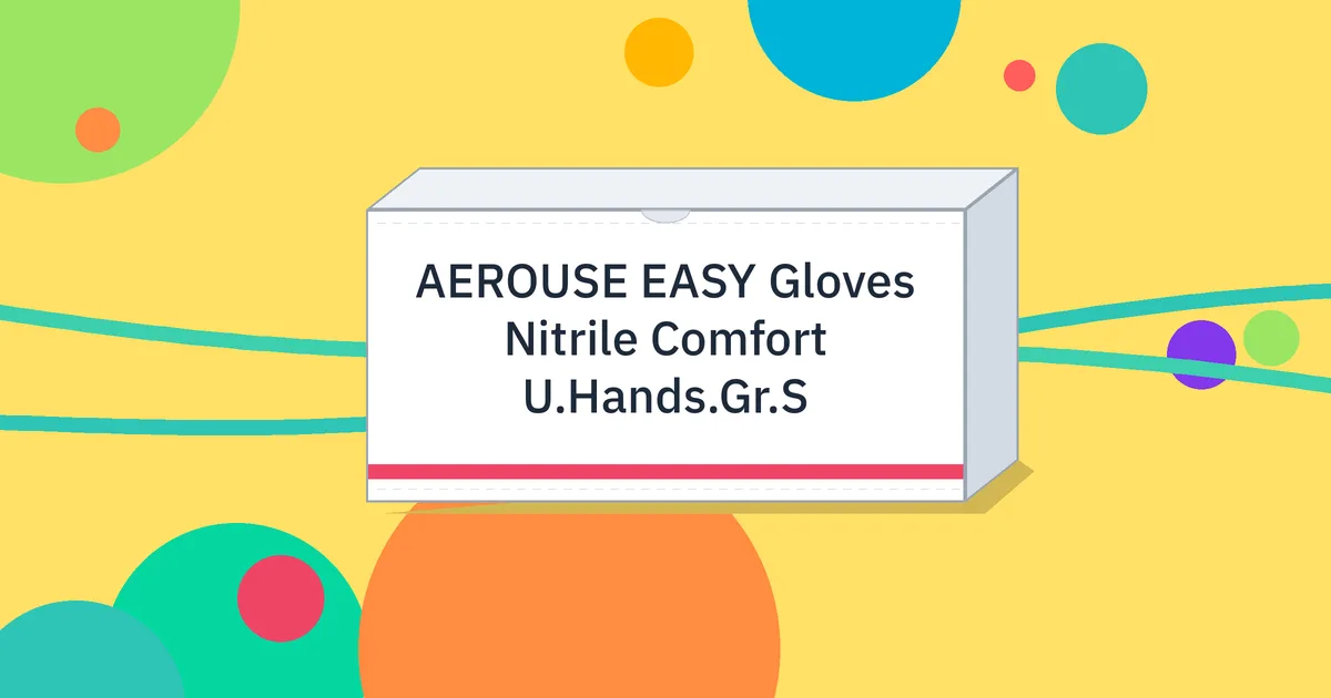 Symbolbild: Packung mit der Aufschrift AEROUSE EASY Gloves Nitrile Comfort U.Hands.Gr.S (PZN 11091106) – Verfügbarkeit und Bezug in Apotheken in Frankfurt am Main