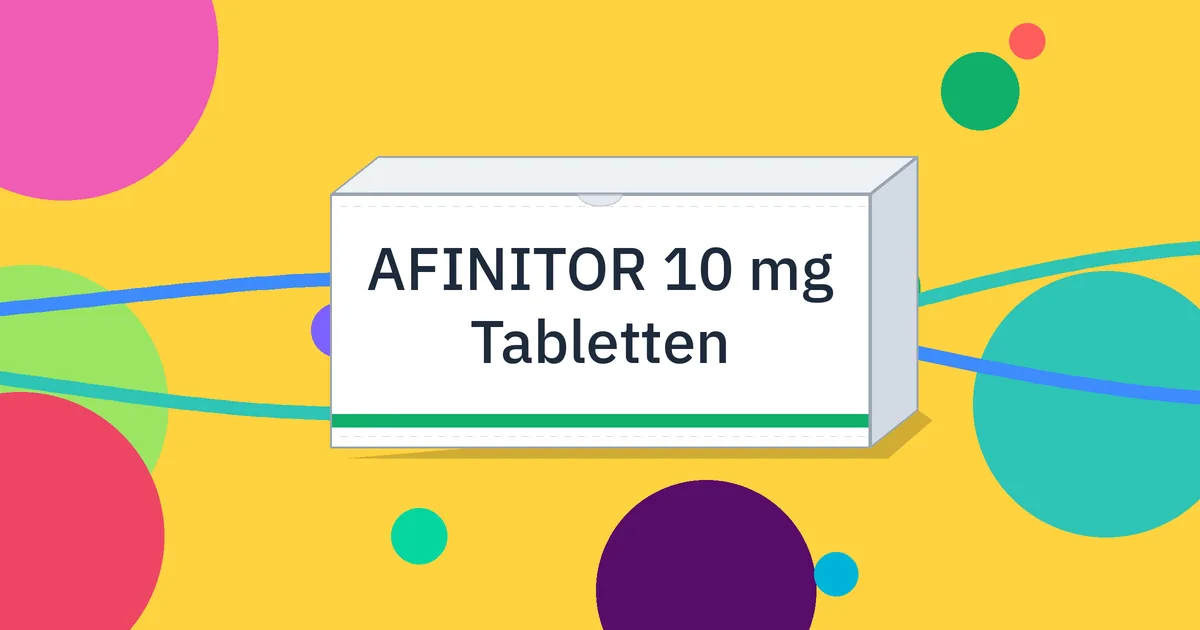 Symbolbild: Packung mit der Aufschrift AFINITOR 10 mg Tabletten (PZN 20594349) – Verfügbarkeit und Bezug in Apotheken in Frankfurt am Main