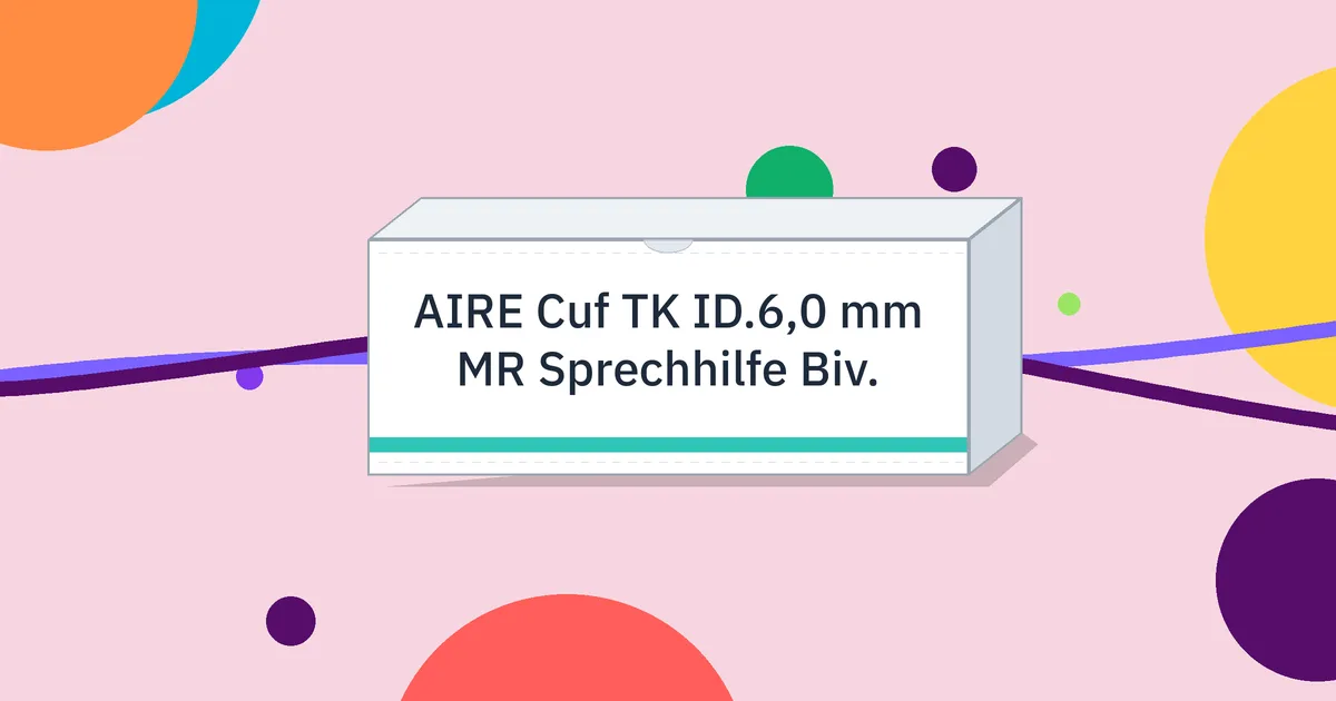 Symbolbild: Packung mit der Aufschrift AIRE Cuf TK ID.6,0 mm MR Sprechhilfe Biv. (PZN 02258369) – Verfügbarkeit und Bezug in Apotheken in Frankfurt am Main