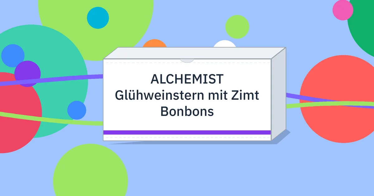 Symbolbild: Packung mit der Aufschrift ALCHEMIST Glühweinstern mit Zimt Bonbons (PZN 13896328) – Verfügbarkeit und Bezug in Apotheken in Frankfurt am Main