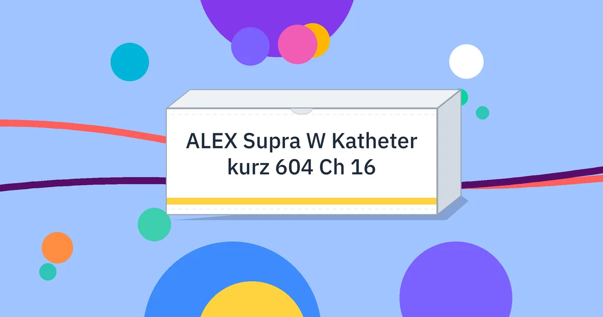 Symbolbild: Packung mit der Aufschrift ALEX Supra W Katheter kurz 604 Ch 16 (PZN 02494621) – Verfügbarkeit und Bezug in Apotheken in Frankfurt am Main