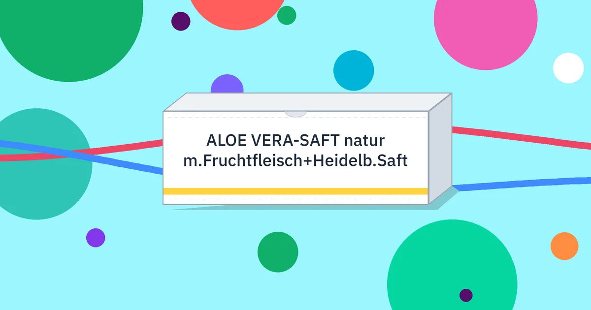 Symbolbild: Packung mit der Aufschrift ALOE VERA-SAFT natur m.Fruchtfleisch+Heidelb.Saft (PZN 13890768) – Verfügbarkeit und Bezug in Apotheken in Frankfurt am Main
