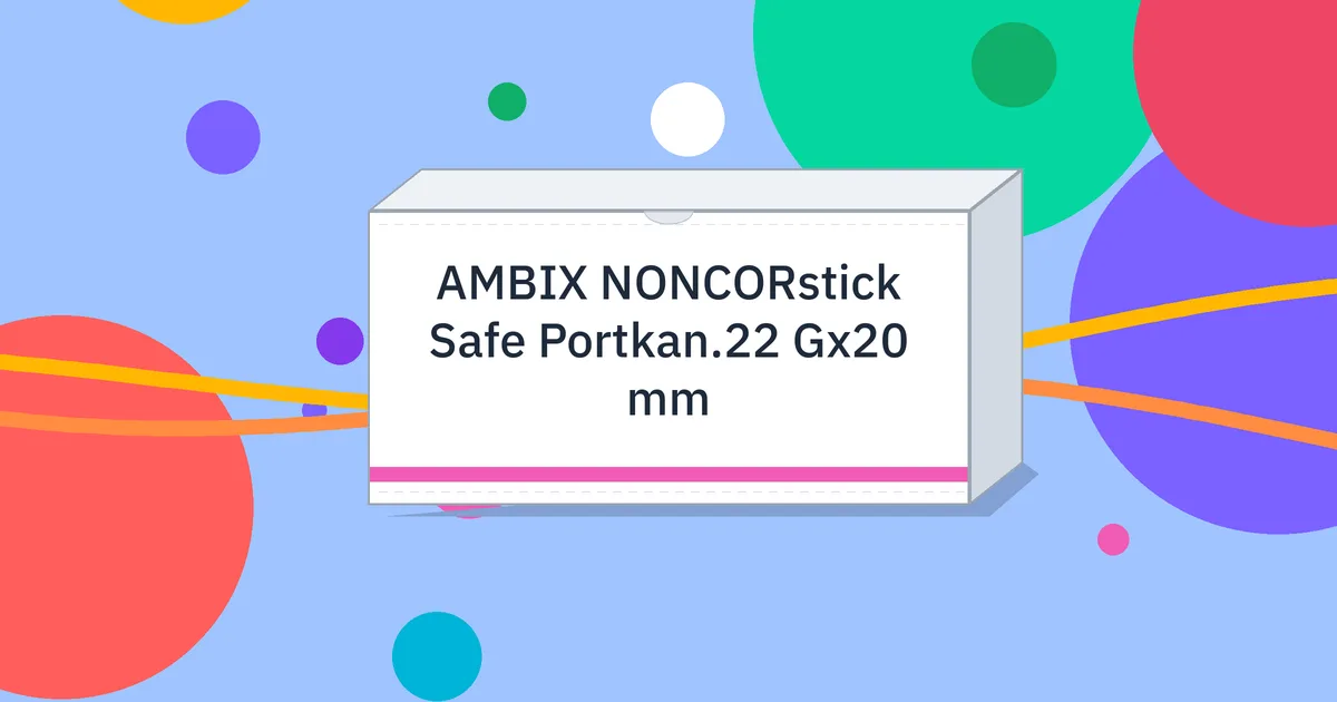 Symbolbild: Packung mit der Aufschrift AMBIX NONCORstick Safe Portkan.22 Gx20 mm (PZN 10048976) – Verfügbarkeit und Bezug in Apotheken in Frankfurt am Main