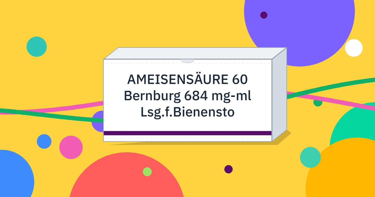 Symbolbild: Packung mit der Aufschrift AMEISENSÄURE 60 Bernburg 684 mg-ml Lsg.f.Bienensto (PZN 18679535) – Verfügbarkeit und Bezug in Apotheken in Frankfurt am Main
