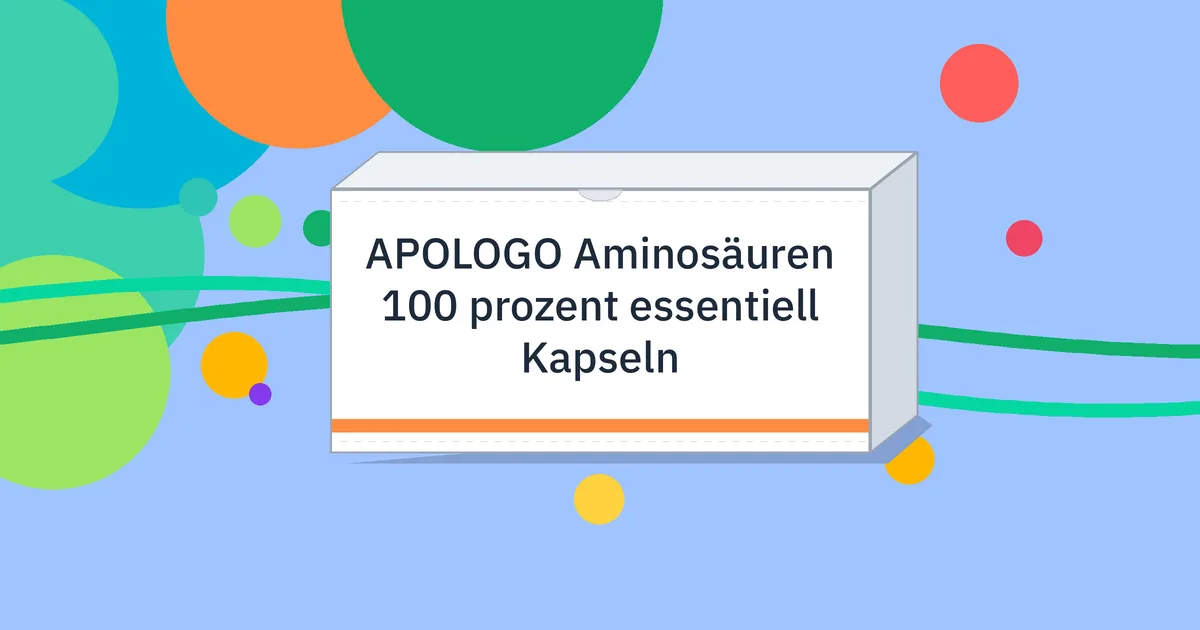 Symbolbild: Packung mit der Aufschrift APOLOGO Aminosäuren 100 prozent essentiell Kapseln (PZN 09674734) – Verfügbarkeit und Bezug in Apotheken in Frankfurt am Main