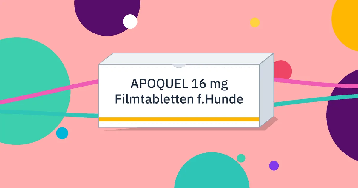 Symbolbild: Packung mit der Aufschrift APOQUEL 16 mg Filmtabletten f.Hunde (PZN 18426745) – Verfügbarkeit und Bezug in Apotheken in Frankfurt am Main