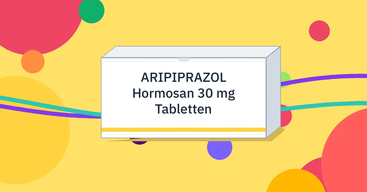 Symbolbild: Packung mit der Aufschrift ARIPIPRAZOL Hormosan 30 mg Tabletten (PZN 10754390) – Verfügbarkeit und Bezug in Apotheken in Frankfurt am Main