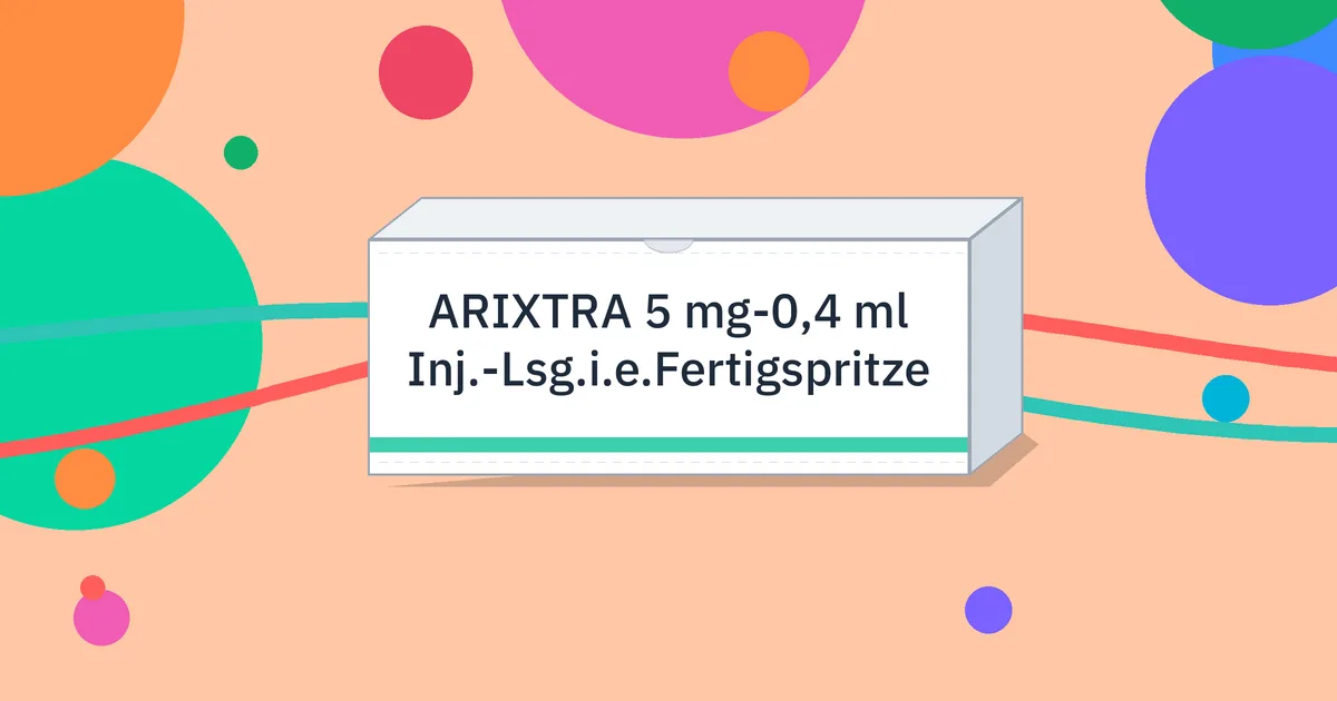 Symbolbild: Packung mit der Aufschrift ARIXTRA 5 mg-0,4 ml Inj.-Lsg.i.e.Fertigspritze (PZN 12528338) – Verfügbarkeit und Bezug in Apotheken in Frankfurt am Main