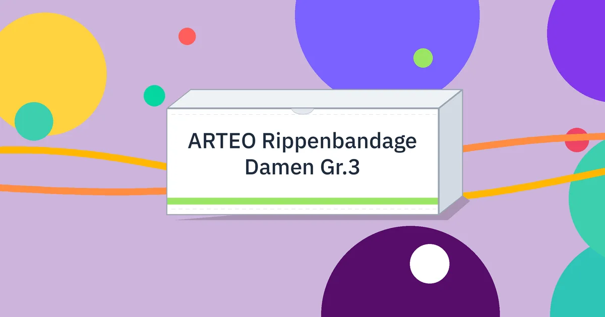 Symbolbild: Packung mit der Aufschrift ARTEO Rippenbandage Damen Gr.3 (PZN 12494906) – Verfügbarkeit und Bezug in Apotheken in Frankfurt am Main