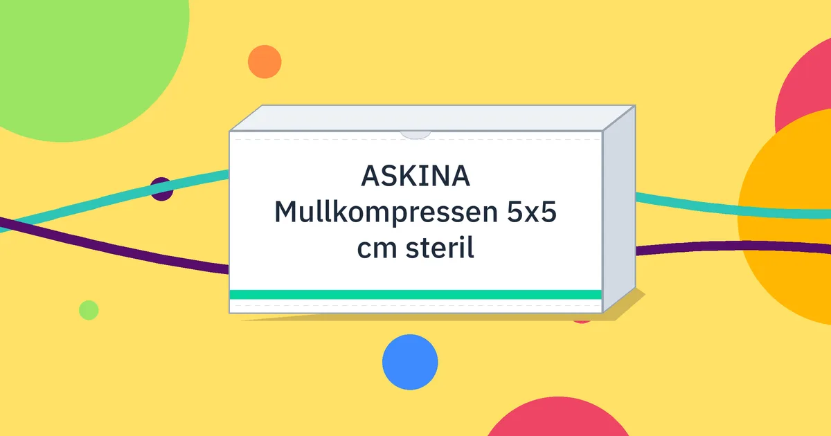 Symbolbild: Packung mit der Aufschrift ASKINA Mullkompressen 5x5 cm steril (PZN 06874421) – Verfügbarkeit und Bezug in Apotheken in Frankfurt am Main
