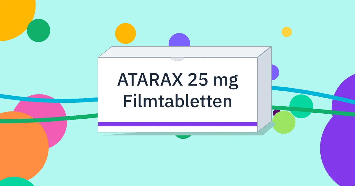 Symbolbild: Packung mit der Aufschrift ATARAX 25 mg Filmtabletten (PZN 00260379) – Verfügbarkeit und Bezug in Apotheken in Frankfurt am Main