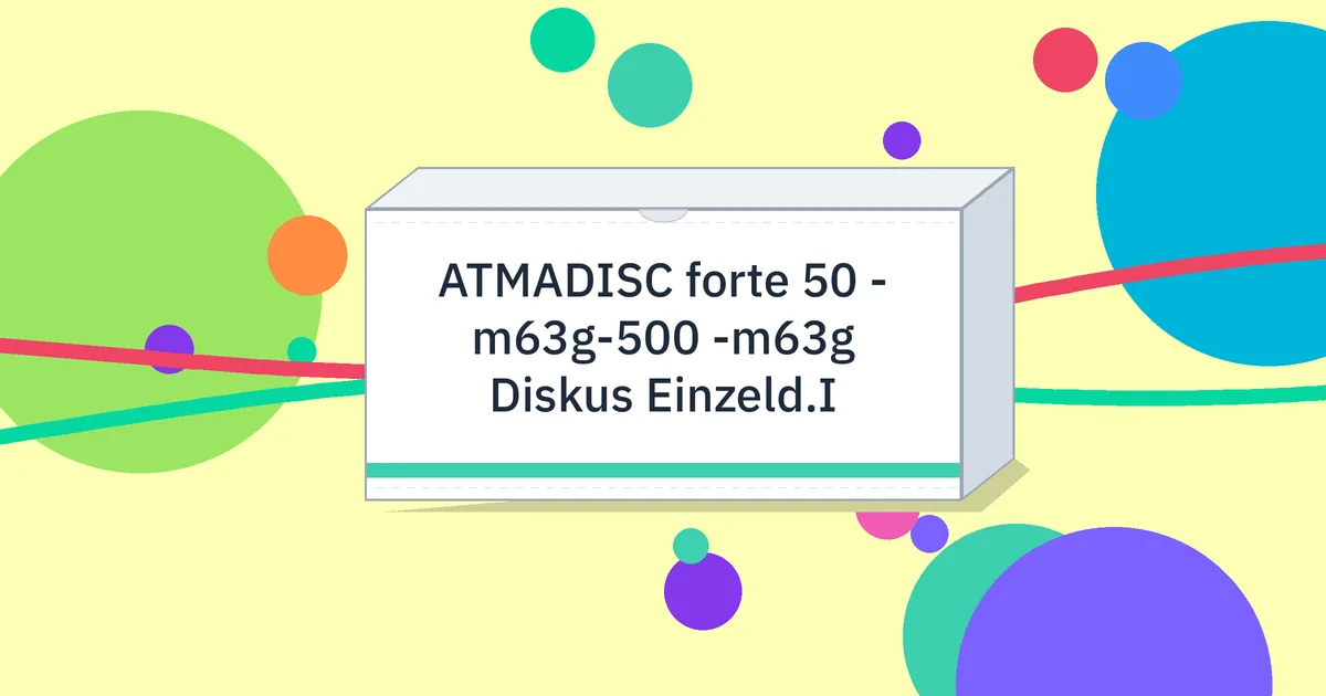 Symbolbild: Packung mit der Aufschrift ATMADISC forte 50 -m63g-500 -m63g Diskus Einzeld.I (PZN 16792003) – Verfügbarkeit und Bezug in Apotheken in Frankfurt am Main