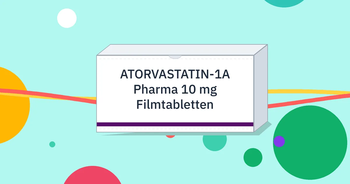 Symbolbild: Packung mit der Aufschrift ATORVASTATIN-1A Pharma 10 mg Filmtabletten (PZN 07752878) – Verfügbarkeit und Bezug in Apotheken in Frankfurt am Main