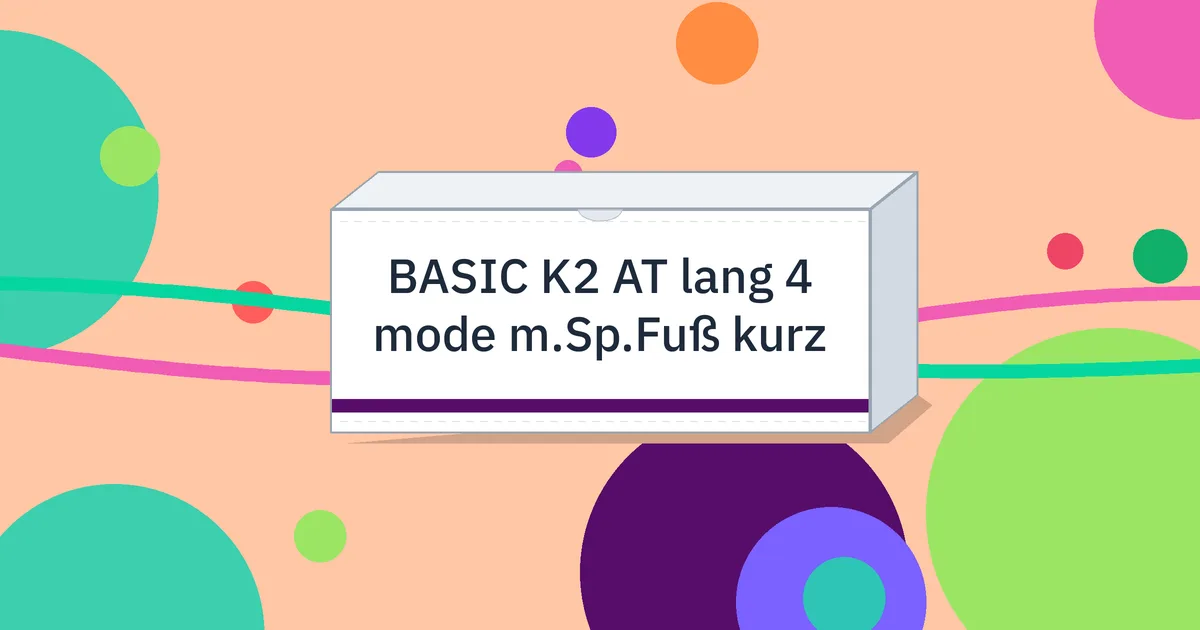 Symbolbild: Packung mit der Aufschrift BASIC K2 AT lang 4 mode m.Sp.Fuß kurz (PZN 20269477) – Verfügbarkeit und Bezug in Apotheken in Frankfurt am Main