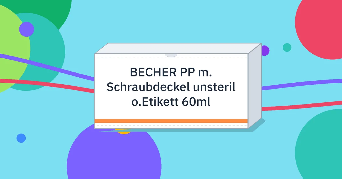 Symbolbild: Packung mit der Aufschrift BECHER PP m. Schraubdeckel unsteril o.Etikett 60ml (PZN 10401562) – Verfügbarkeit und Bezug in Apotheken in Frankfurt am Main