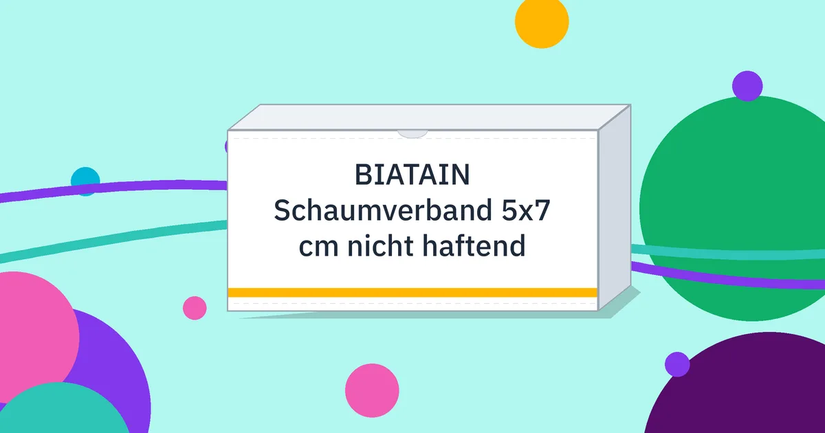 Symbolbild: Packung mit der Aufschrift BIATAIN Schaumverband 5x7 cm nicht haftend (PZN 11116786) – Verfügbarkeit und Bezug in Apotheken in Frankfurt am Main
