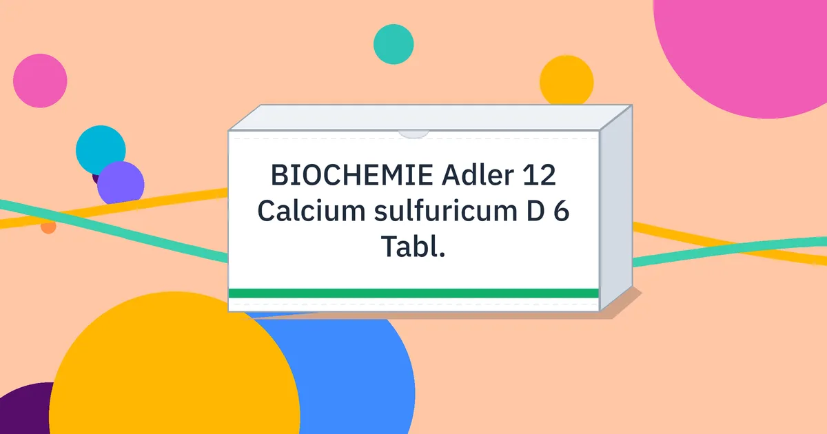 Symbolbild: Packung mit der Aufschrift BIOCHEMIE Adler 12 Calcium sulfuricum D 6 Tabl. (PZN 02729403) – Verfügbarkeit und Bezug in Apotheken in Frankfurt am Main