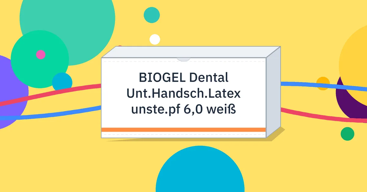 Symbolbild: Packung mit der Aufschrift BIOGEL Dental Unt.Handsch.Latex unste.pf 6,0 weiß (PZN 19496280) – Verfügbarkeit und Bezug in Apotheken in Frankfurt am Main