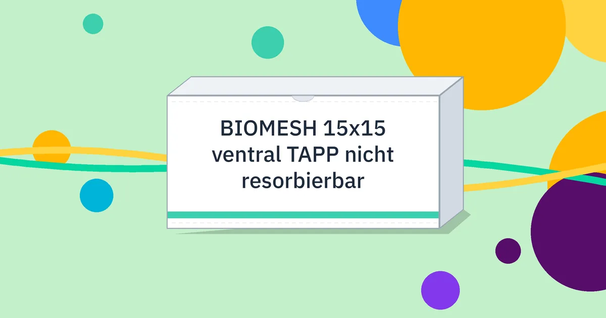 Symbolbild: Packung mit der Aufschrift BIOMESH 15x15 ventral TAPP nicht resorbierbar (PZN 19504890) – Verfügbarkeit und Bezug in Apotheken in Frankfurt am Main