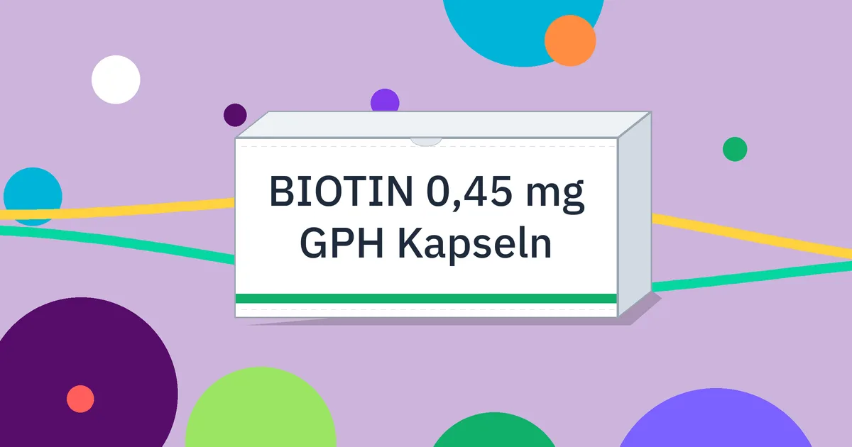 Symbolbild: Packung mit der Aufschrift BIOTIN 0,45 mg GPH Kapseln (PZN 09749538) – Verfügbarkeit und Bezug in Apotheken in Frankfurt am Main