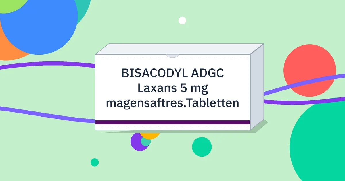 Symbolbild: Packung mit der Aufschrift BISACODYL ADGC Laxans 5 mg magensaftres.Tabletten (PZN 18026543) – Verfügbarkeit und Bezug in Apotheken in Frankfurt am Main