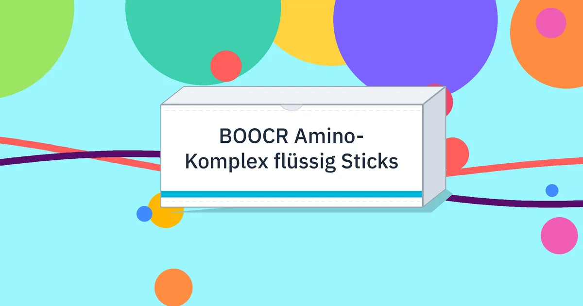 Symbolbild: Packung mit der Aufschrift BOOCR Amino-Komplex flüssig Sticks (PZN 20217612) – Verfügbarkeit und Bezug in Apotheken in Frankfurt am Main
