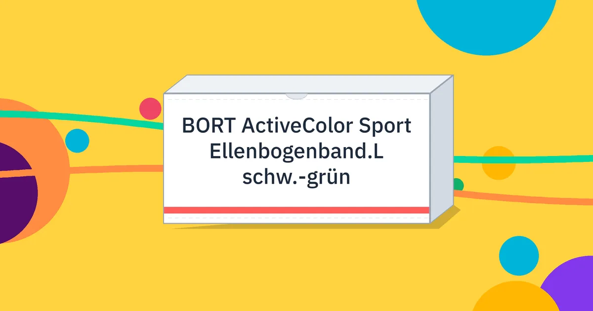 Symbolbild: Packung mit der Aufschrift BORT ActiveColor Sport Ellenbogenband.L schw.-grün (PZN 12573735) – Verfügbarkeit und Bezug in Apotheken in Frankfurt am Main