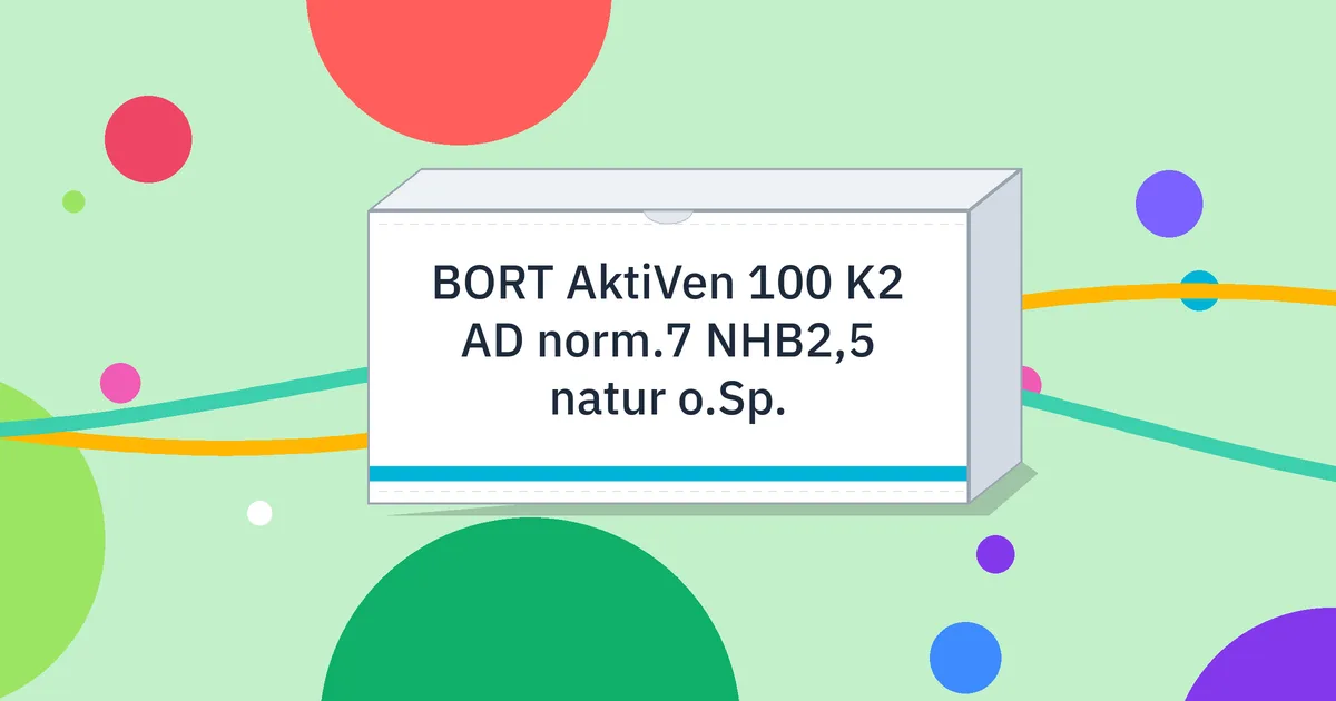 Symbolbild: Packung mit der Aufschrift BORT AktiVen 100 K2 AD norm.7 NHB2,5 natur o.Sp. (PZN 17498636) – Verfügbarkeit und Bezug in Apotheken in Frankfurt am Main