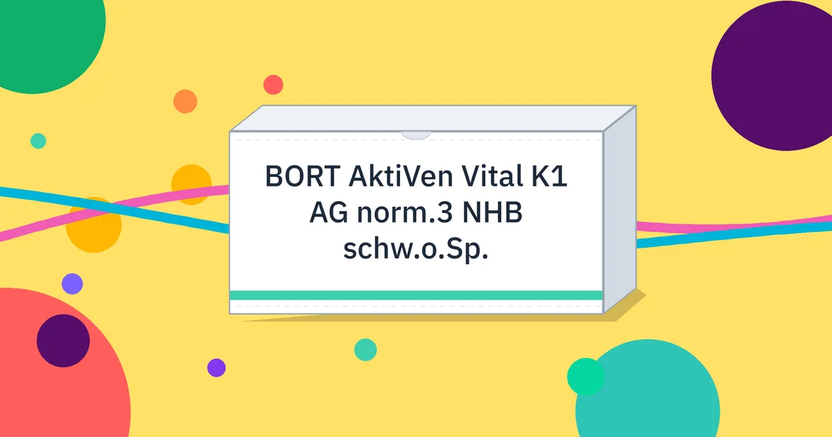Symbolbild: Packung mit der Aufschrift BORT AktiVen Vital K1 AG norm.3 NHB schw.o.Sp. (PZN 13735536) – Verfügbarkeit und Bezug in Apotheken in Frankfurt am Main
