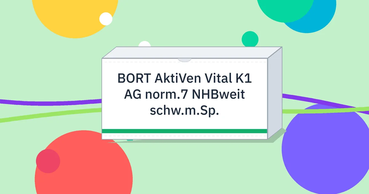 Symbolbild: Packung mit der Aufschrift BORT AktiVen Vital K1 AG norm.7 NHBweit schw.m.Sp. (PZN 13736091) – Verfügbarkeit und Bezug in Apotheken in Frankfurt am Main