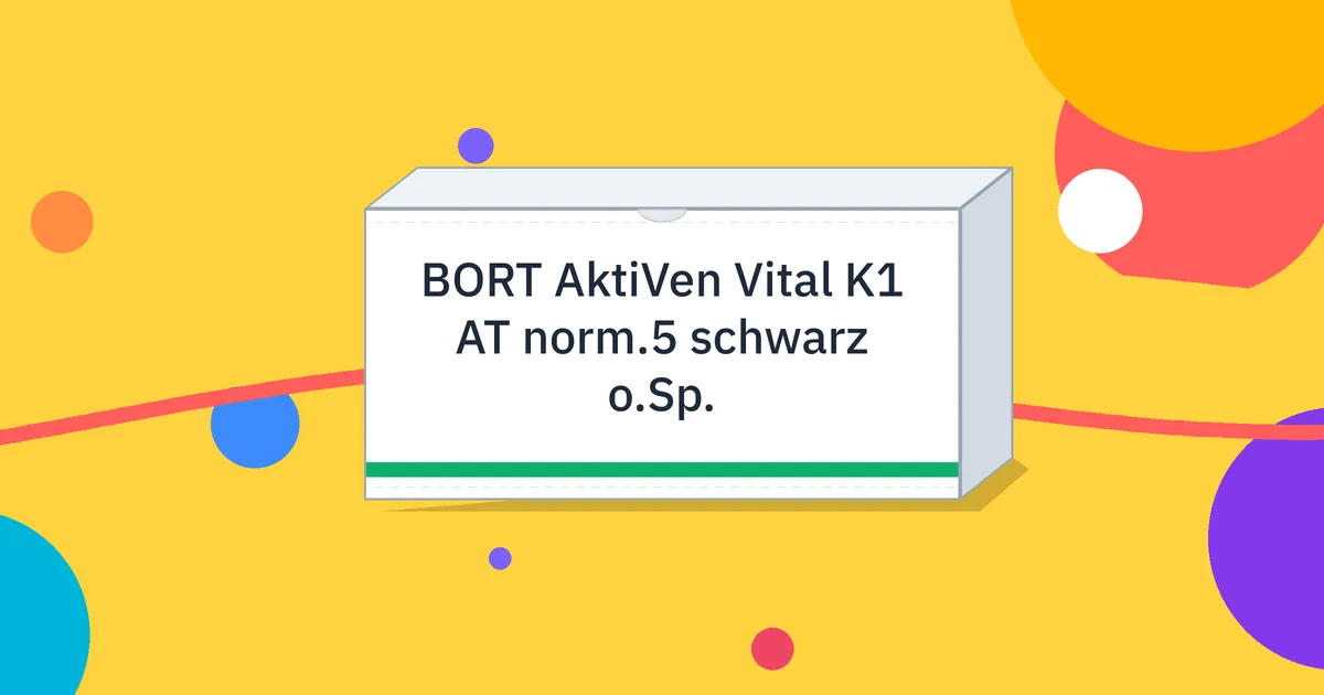 Symbolbild: Packung mit der Aufschrift BORT AktiVen Vital K1 AT norm.5 schwarz o.Sp. (PZN 13739698) – Verfügbarkeit und Bezug in Apotheken in Frankfurt am Main