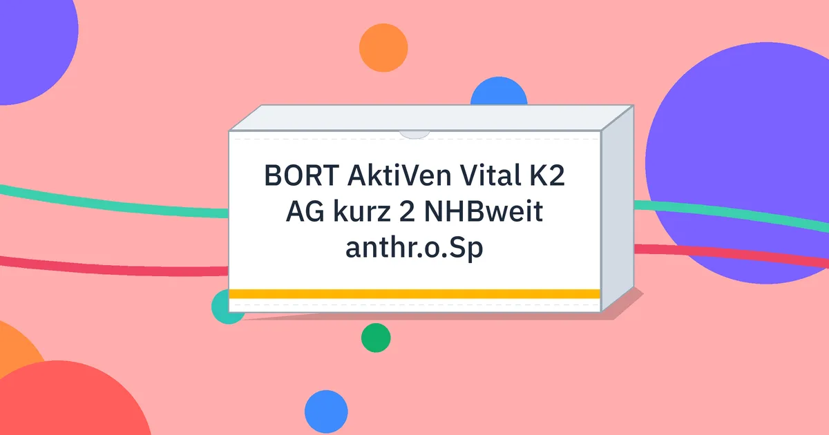 Symbolbild: Packung mit der Aufschrift BORT AktiVen Vital K2 AG kurz 2 NHBweit anthr.o.Sp (PZN 13734382) – Verfügbarkeit und Bezug in Apotheken in Frankfurt am Main