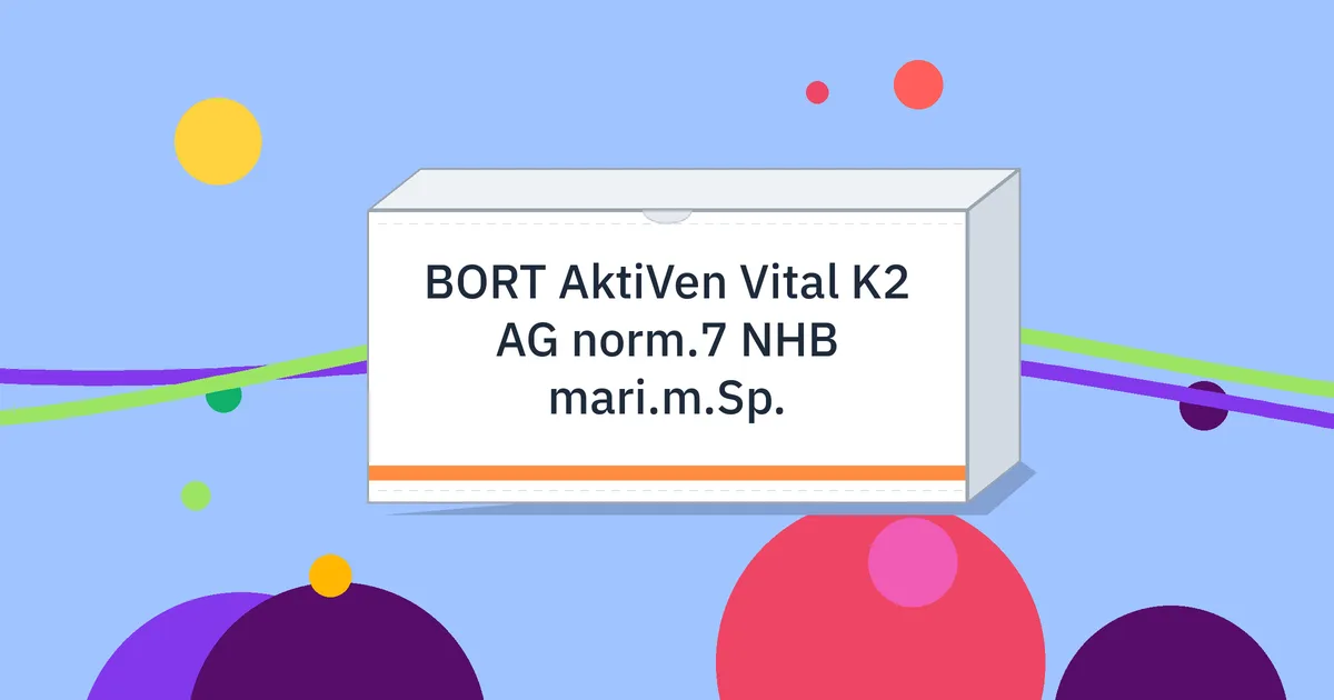 Symbolbild: Packung mit der Aufschrift BORT AktiVen Vital K2 AG norm.7 NHB mari.m.Sp. (PZN 13733158) – Verfügbarkeit und Bezug in Apotheken in Frankfurt am Main