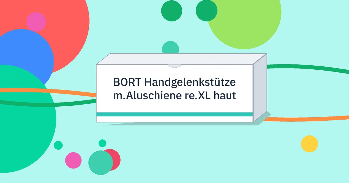 Symbolbild: Packung mit der Aufschrift BORT Handgelenkstütze m.Aluschiene re.XL haut (PZN 03267175) – Verfügbarkeit und Bezug in Apotheken in Frankfurt am Main