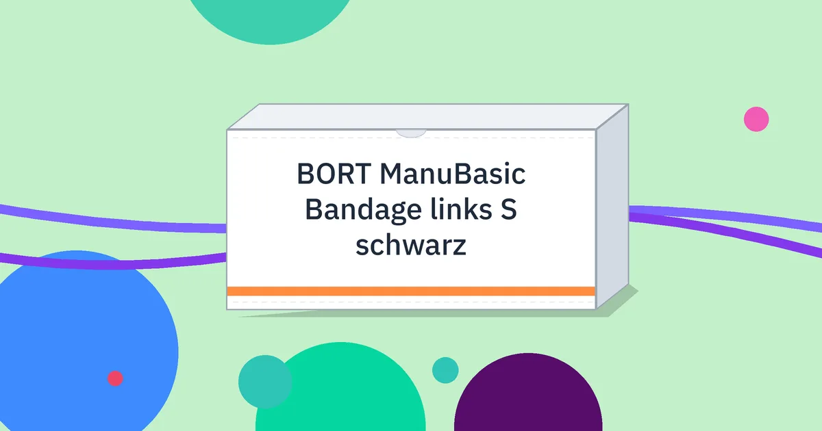 Symbolbild: Packung mit der Aufschrift BORT ManuBasic Bandage links S schwarz (PZN 02759686) – Verfügbarkeit und Bezug in Apotheken in Frankfurt am Main