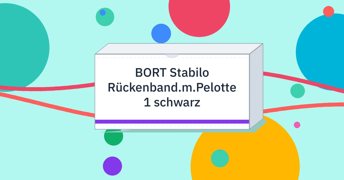 Symbolbild: Packung mit der Aufschrift BORT Stabilo Rückenband.m.Pelotte 1 schwarz (PZN 05539643) – Verfügbarkeit und Bezug in Apotheken in Frankfurt am Main