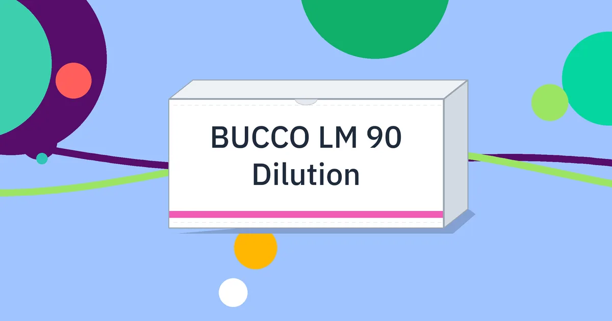 Symbolbild: Packung mit der Aufschrift BUCCO LM 90 Dilution (PZN 13398820) – Verfügbarkeit und Bezug in Apotheken in Frankfurt am Main