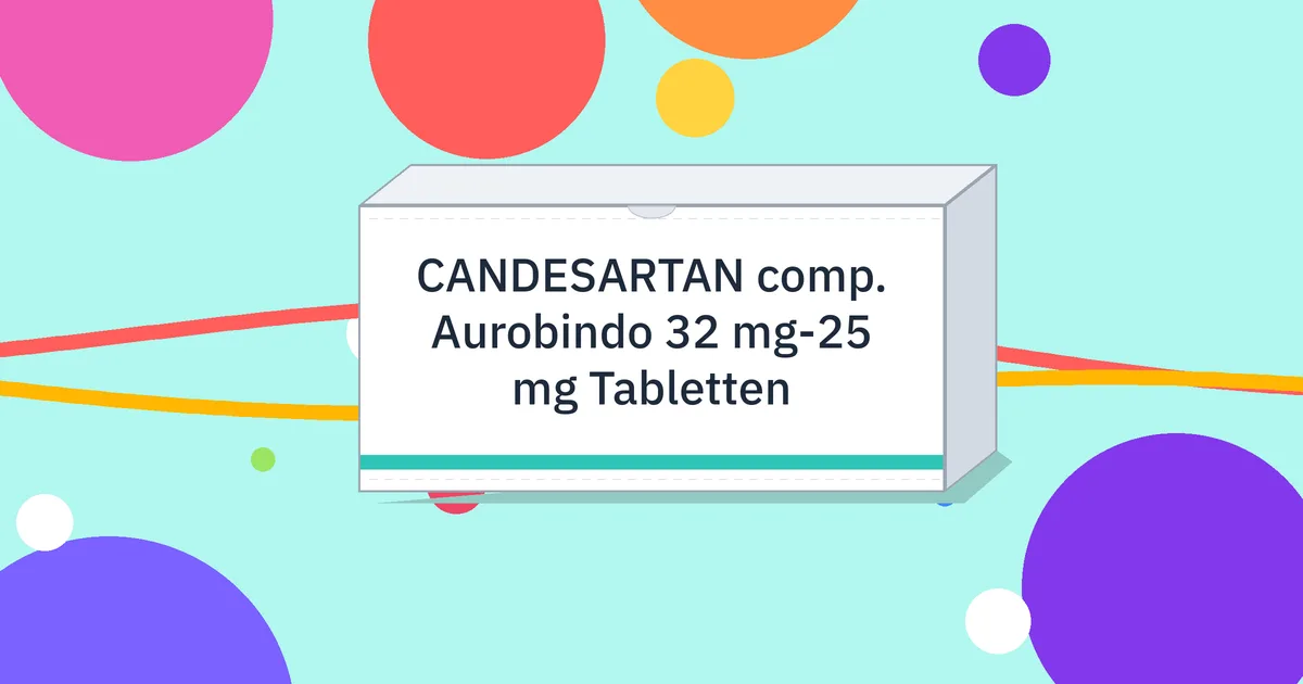 Symbolbild: Packung mit der Aufschrift CANDESARTAN comp. Aurobindo 32 mg-25 mg Tabletten (PZN 11172721) – Verfügbarkeit und Bezug in Apotheken in Frankfurt am Main