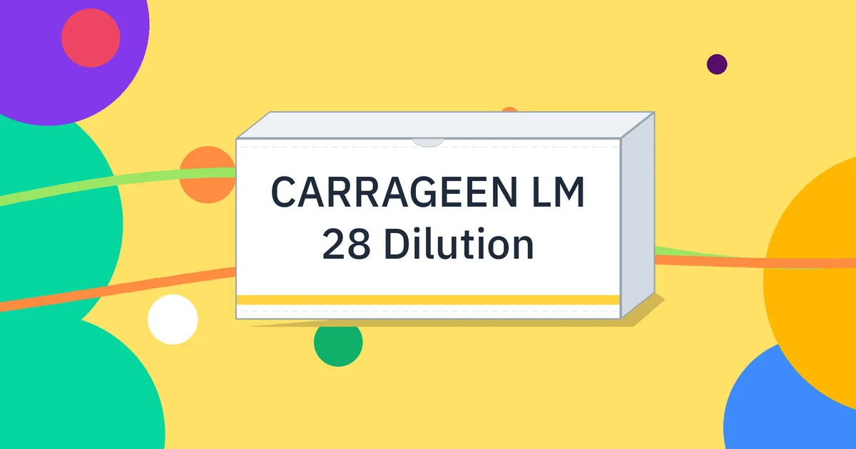 Symbolbild: Packung mit der Aufschrift CARRAGEEN LM 28 Dilution (PZN 13431227) – Verfügbarkeit und Bezug in Apotheken in Frankfurt am Main