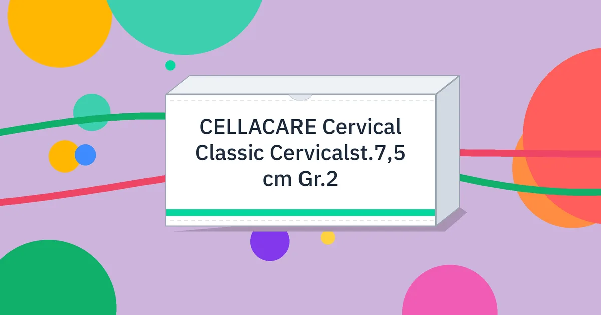 Symbolbild: Packung mit der Aufschrift CELLACARE Cervical Classic Cervicalst.7,5 cm Gr.2 (PZN 11124998) – Verfügbarkeit und Bezug in Apotheken in Frankfurt am Main