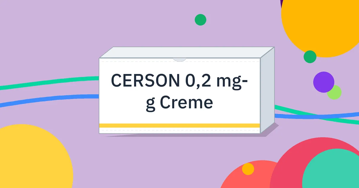Symbolbild: Packung mit der Aufschrift CERSON 0,2 mg-g Creme (PZN 16609192) – Verfügbarkeit und Bezug in Apotheken in Frankfurt am Main