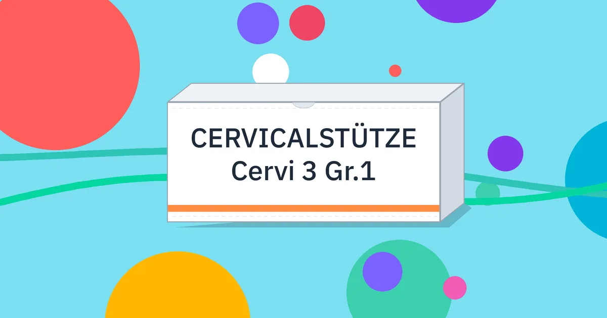 Symbolbild: Packung mit der Aufschrift CERVICALSTÜTZE Cervi 3 Gr.1 (PZN 05043310) – Verfügbarkeit und Bezug in Apotheken in Frankfurt am Main