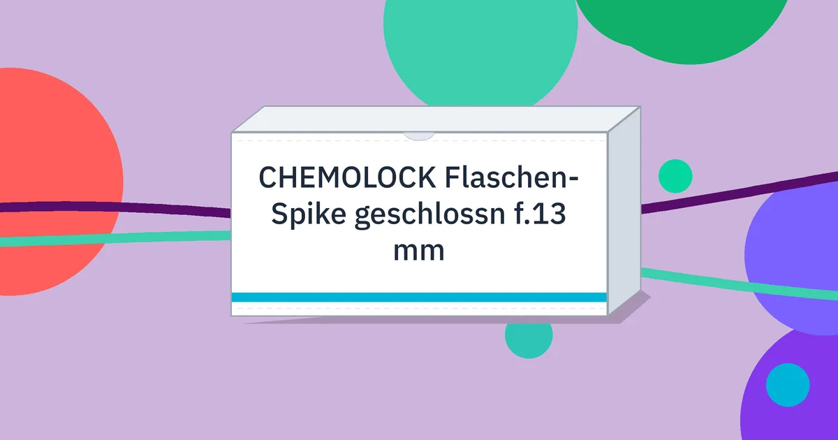 Symbolbild: Packung mit der Aufschrift CHEMOLOCK Flaschen-Spike geschlossn f.13 mm (PZN 19443697) – Verfügbarkeit und Bezug in Apotheken in Frankfurt am Main