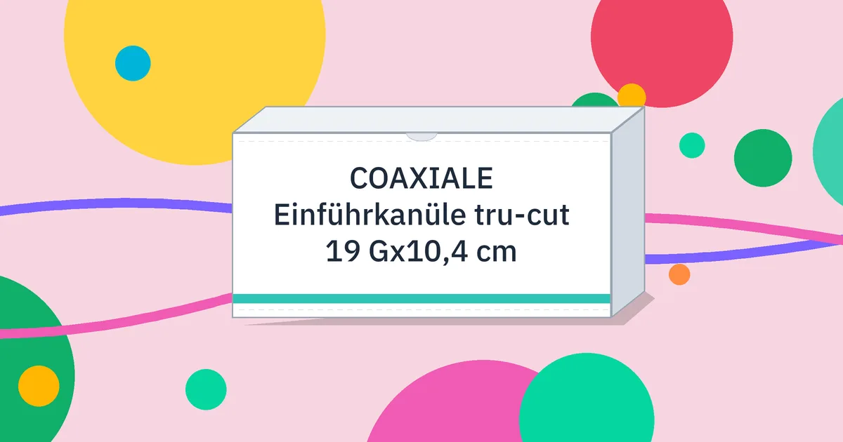 Symbolbild: Packung mit der Aufschrift COAXIALE Einführkanüle tru-cut 19 Gx10,4 cm (PZN 16087724) – Verfügbarkeit und Bezug in Apotheken in Frankfurt am Main